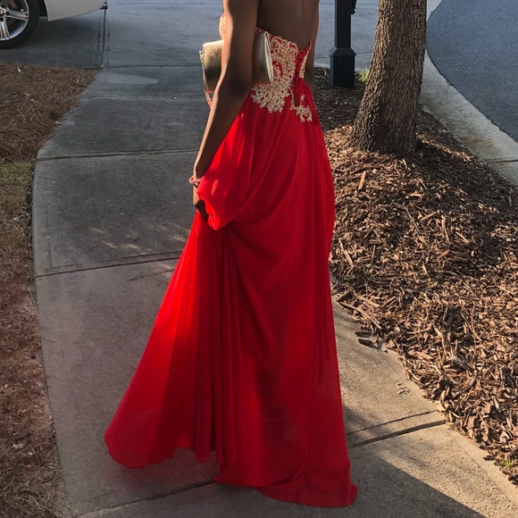 La Femme | Dresses | Red And Gold Prom Dress | Poshmark